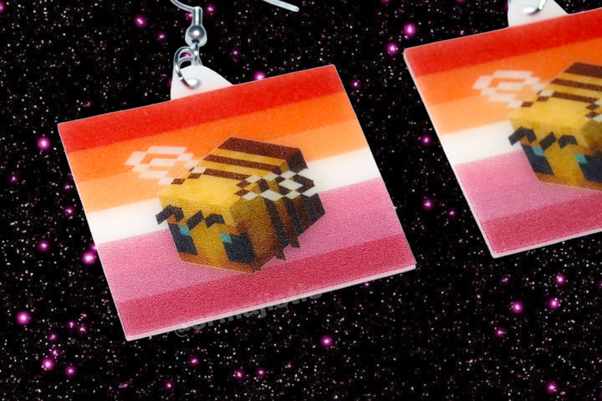 Lesbian Flag Minecraft Bee Cute Character Handmade Earrings! – Sam ...