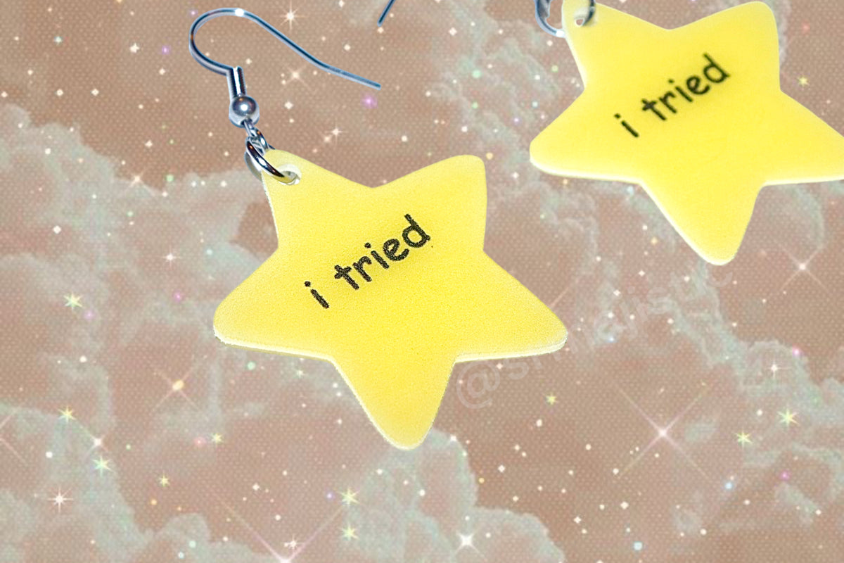‘I Tried’ Gold Star Sticker Funny Handmade Earrings! – Sam Makes Things