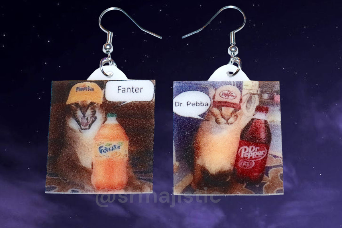 Dr. Pebba and Fanter Soda Cats Big Floppa Meme Funny Handmade Earrings ...