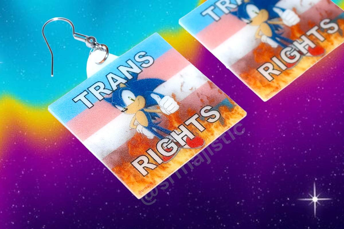 Sonic the Hedgehog Trans Rights Flame Pride Flag Handmade Earrings ...