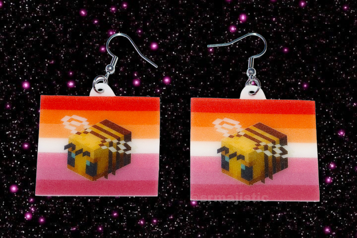 Lesbian Flag Minecraft Bee Cute Character Handmade Earrings! – Sam ...