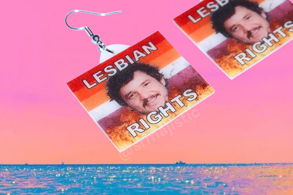 Pedro Pascal Lesbian Rights Flame Pride Flag Handmade Earrings! – Sam ...