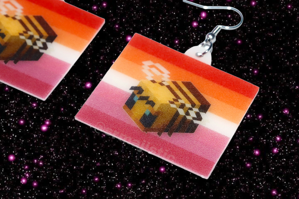 Lesbian Flag Minecraft Bee Cute Character Handmade Earrings! – Sam ...